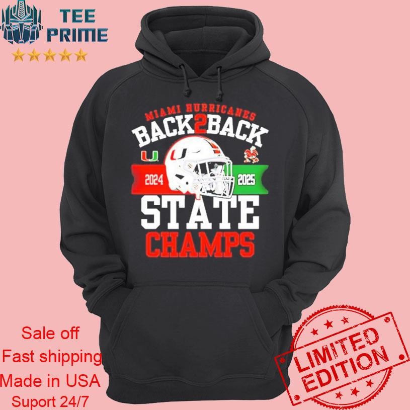 Original Miami Hurricanes Back 2 Back State Champs 2024 2025 Helmet T ...