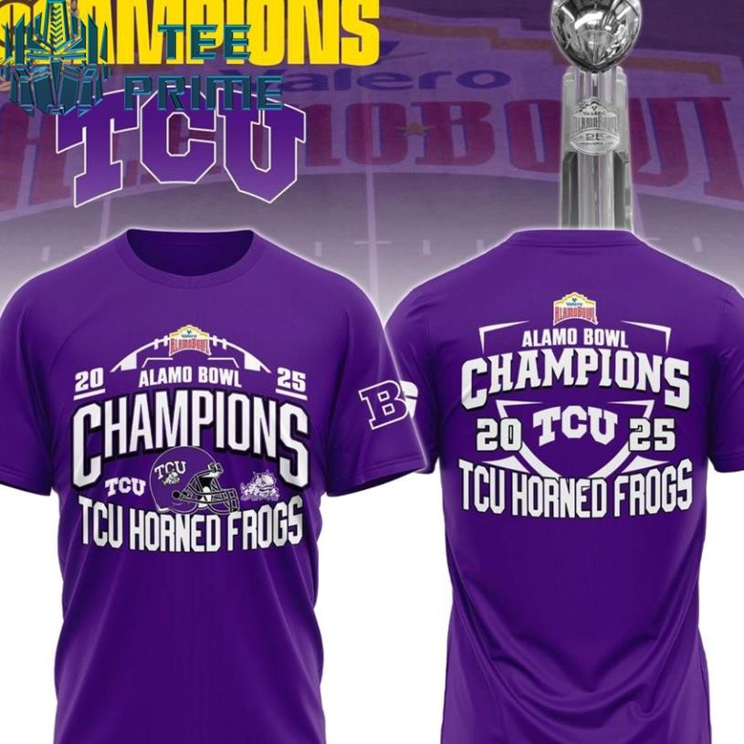 Original TCU Football Valero Alamo Bowl Champions 2025 Two Sided Shirt ...